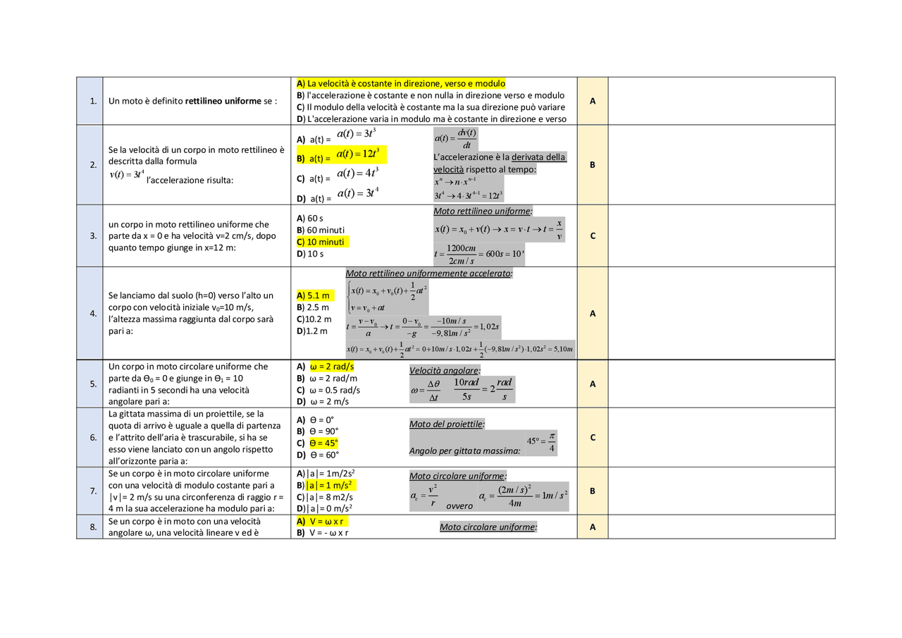 150 Test Esame Fisica Sperimentalecon Soluzioni Docsity
