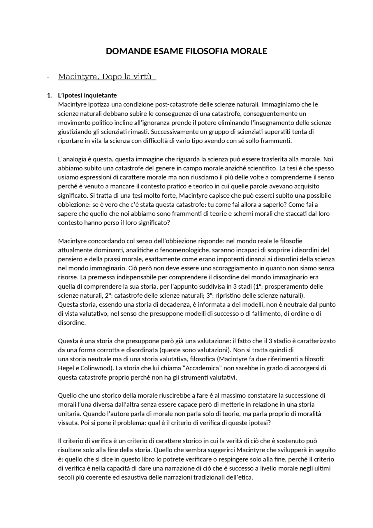 Domande Esame Filosofia Morale Con Maletta Docsity