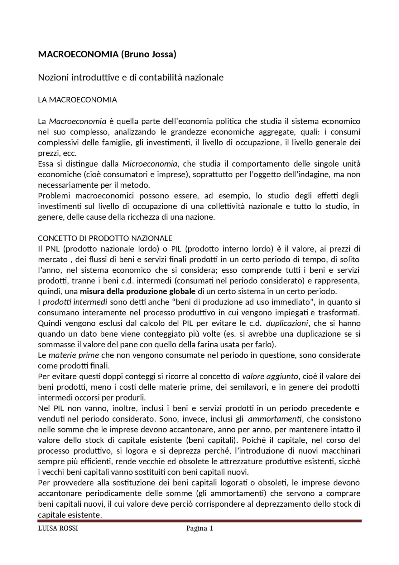 Macroeconomia Jossa Primi Paragrafi Docsity