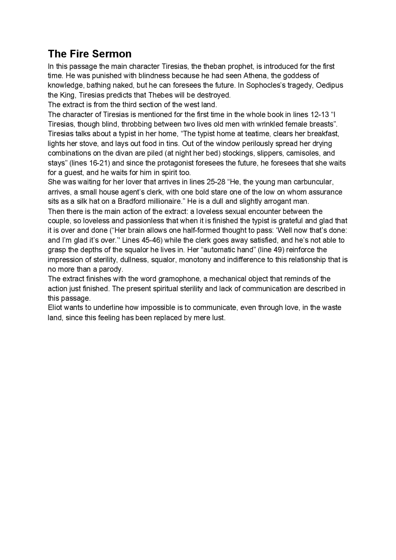 The Fire Sermon, The Waste Land - Docsity