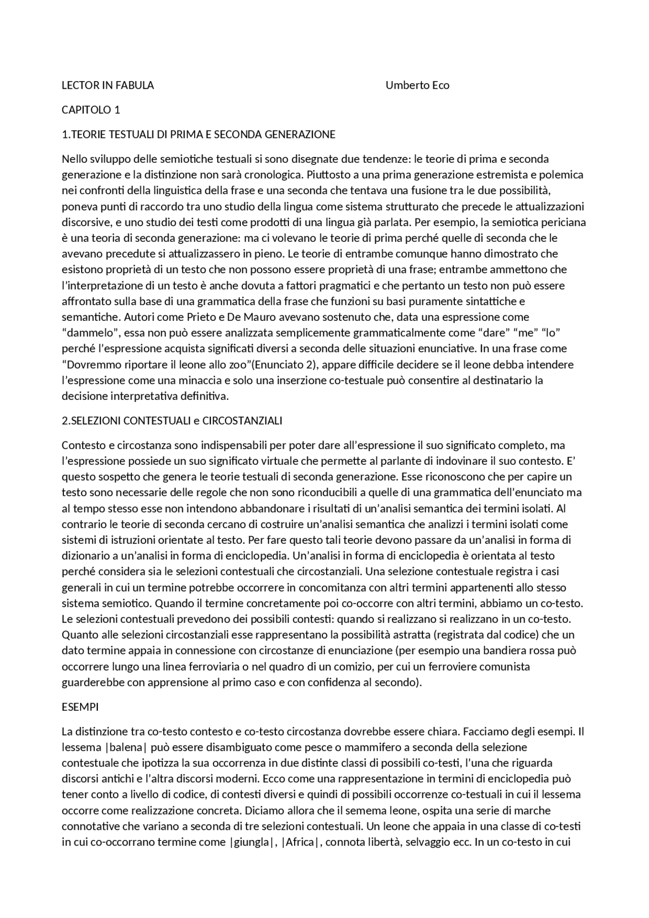 Lector In Fabula Eco Docsity