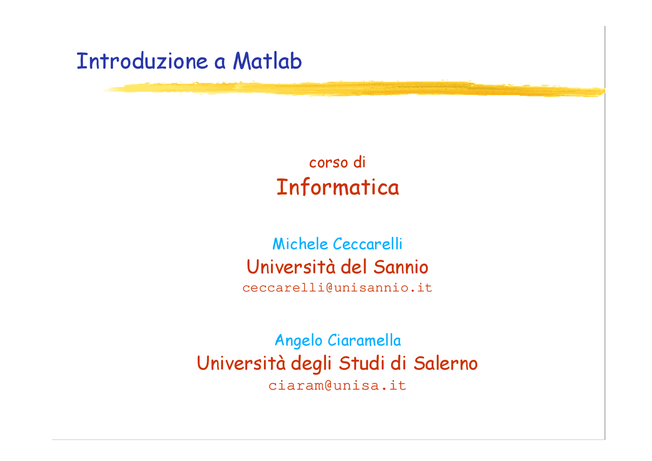 Slide Corso Di Matlab Docsity