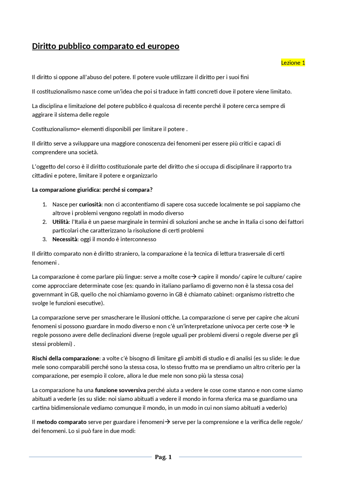 Diritto Pubblico Comparato Ed Europeo Docsity