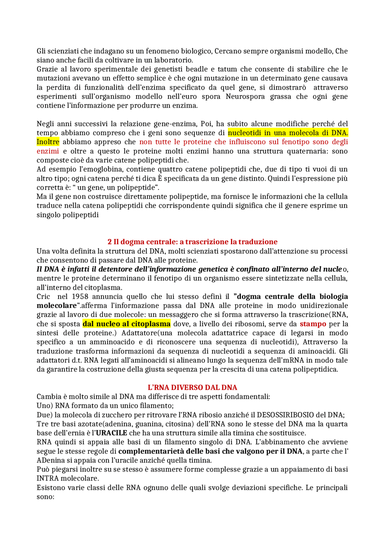 Riassunto Specifico Rna E Dna Docsity