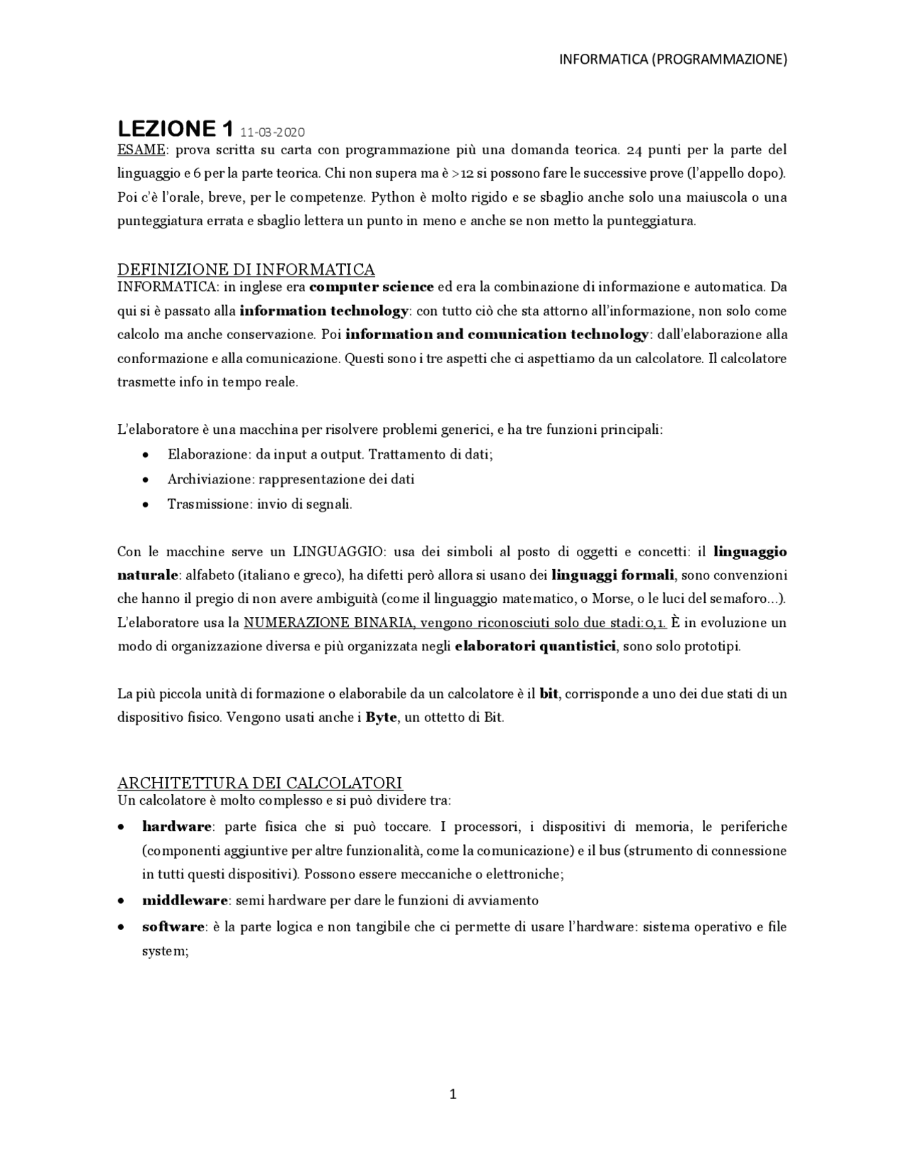 Informatica con programmazione python - Docsity