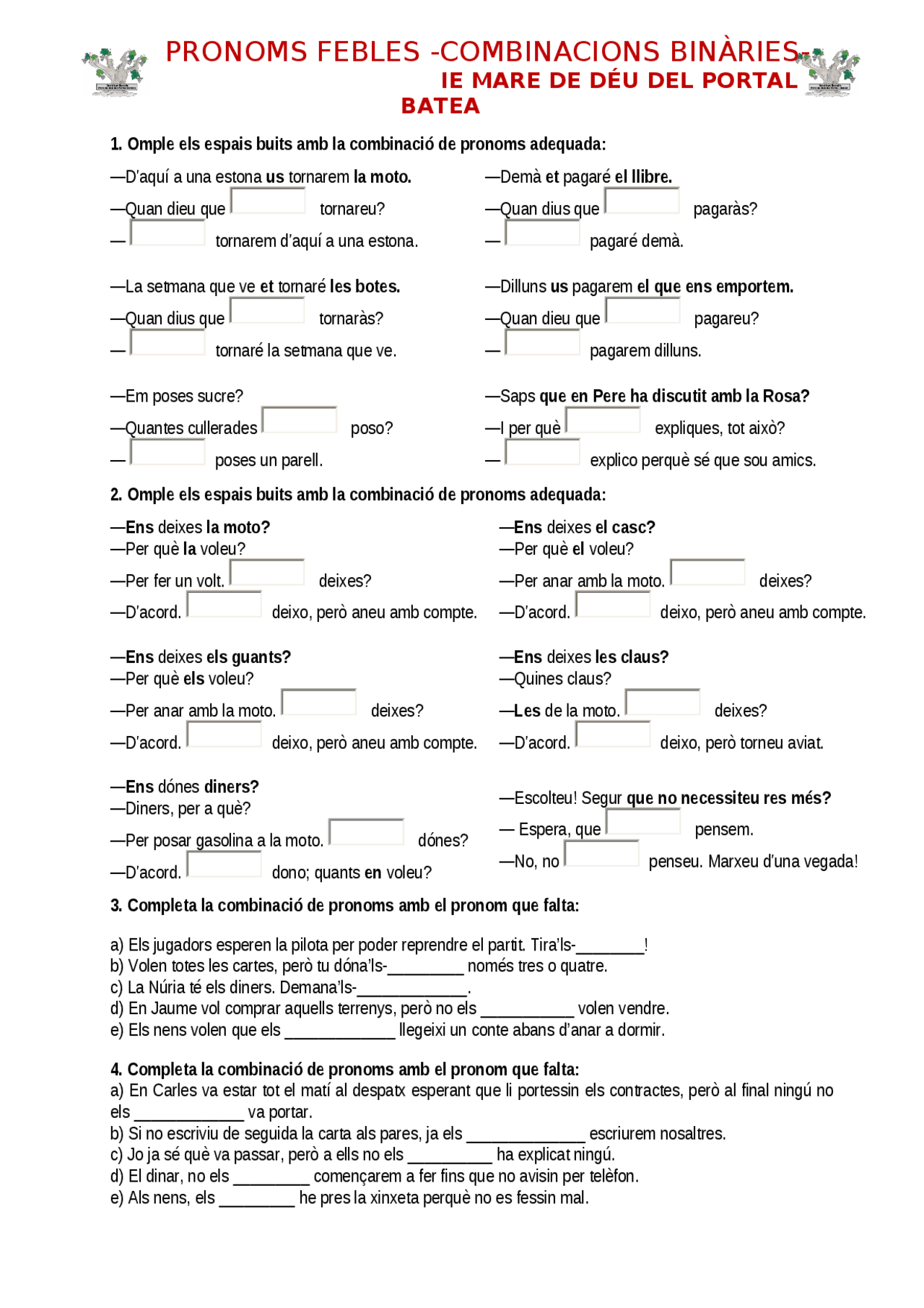 Exercicis Pronoms Febles Exercícios De Catalán Docsity