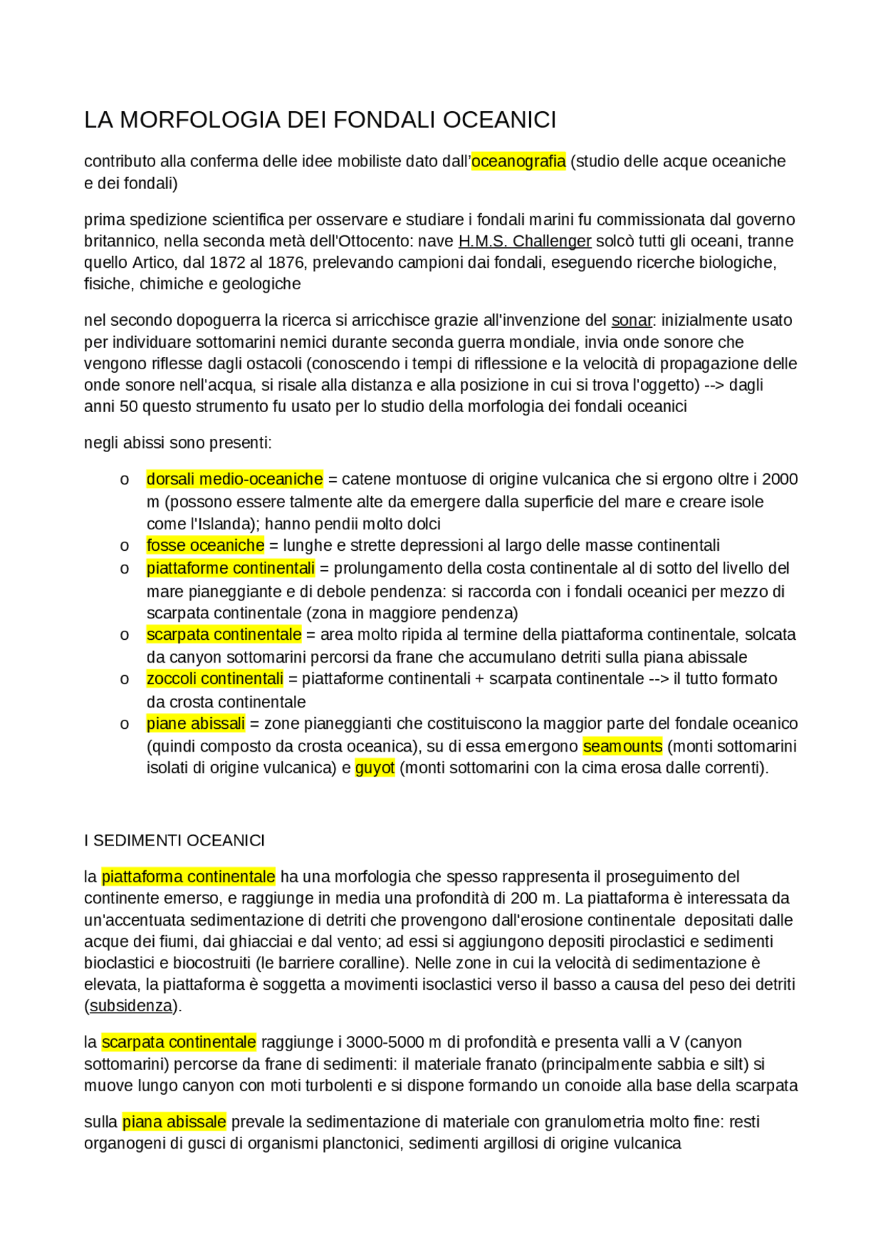 Morfologia Dei Fondali Oceanici Riassunti Docsity