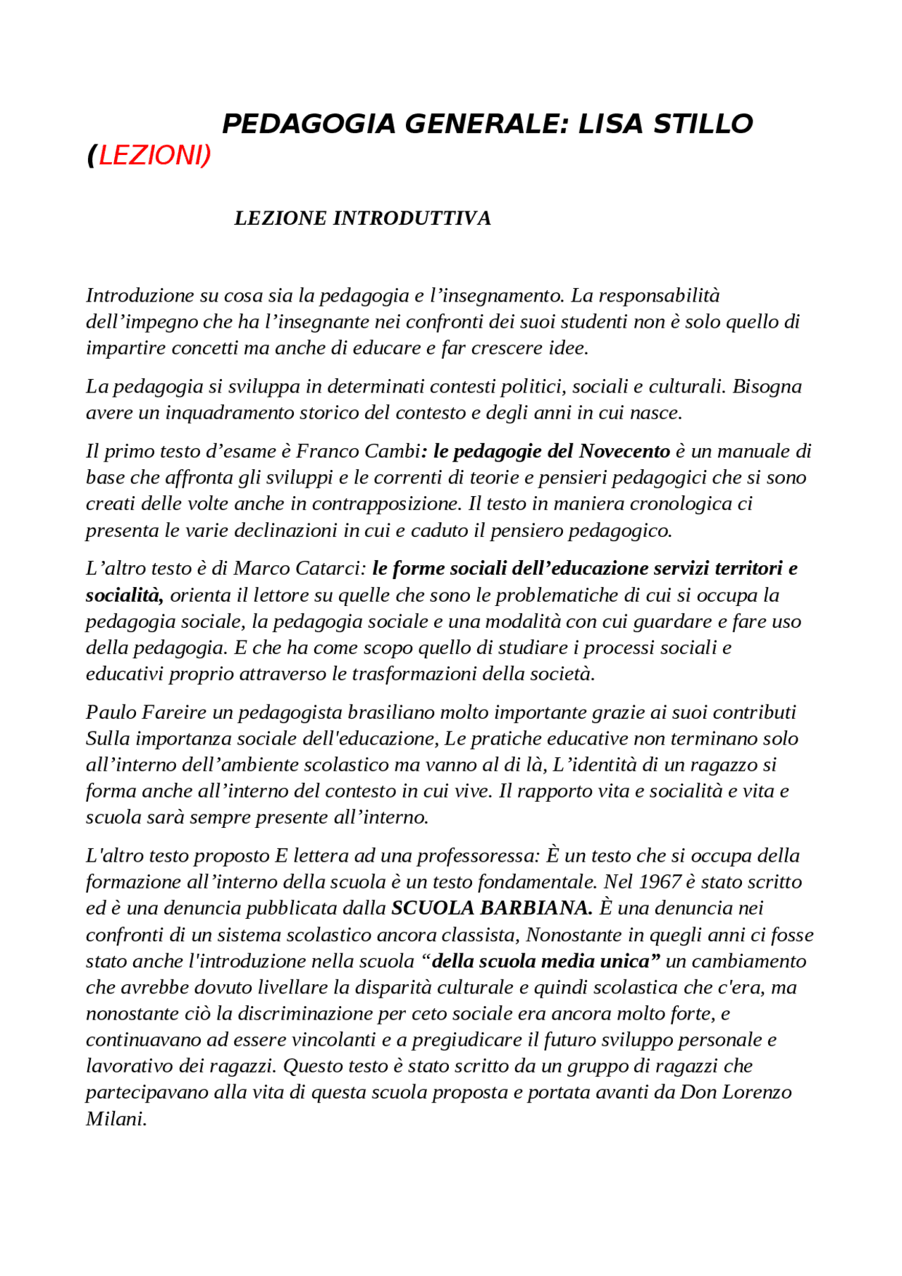 Pedagogia Generale E Sociale Docsity