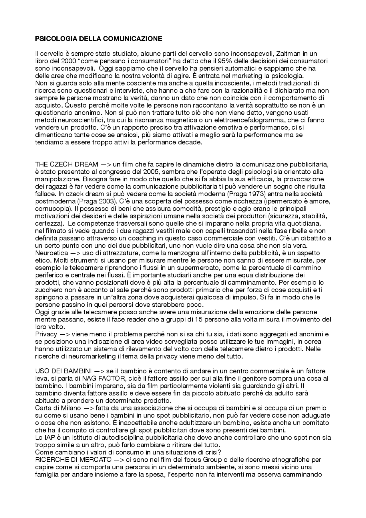 Psicologia Della Comunicazione E Neuromarketing Iulm Docsity