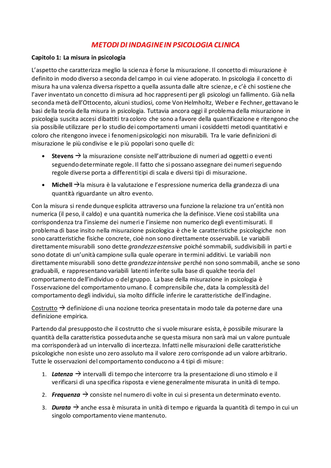 Riassunto Principi Di Psicometria Clinica Docsity