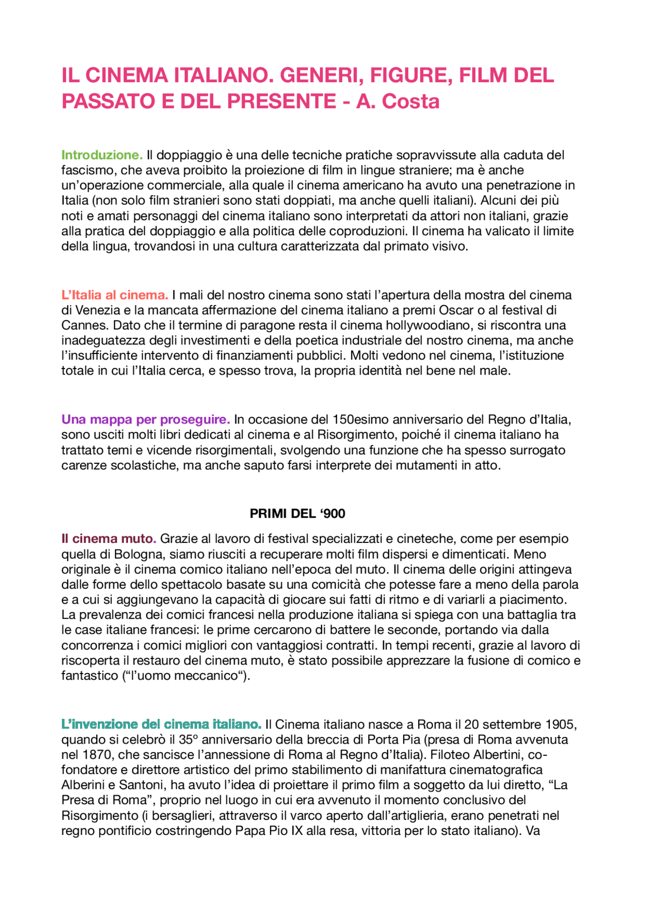 Cinema italiano. Generi, figure, Film del passato e del presente. Costa ...