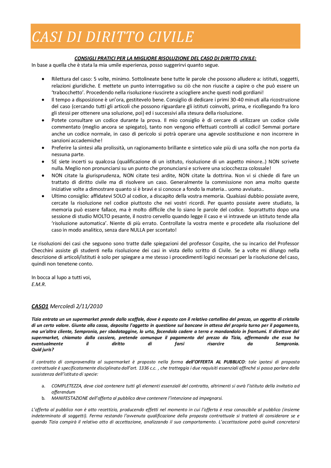 Casi Di Diritto Civile Esercizi Di Diritto Civile Docsity