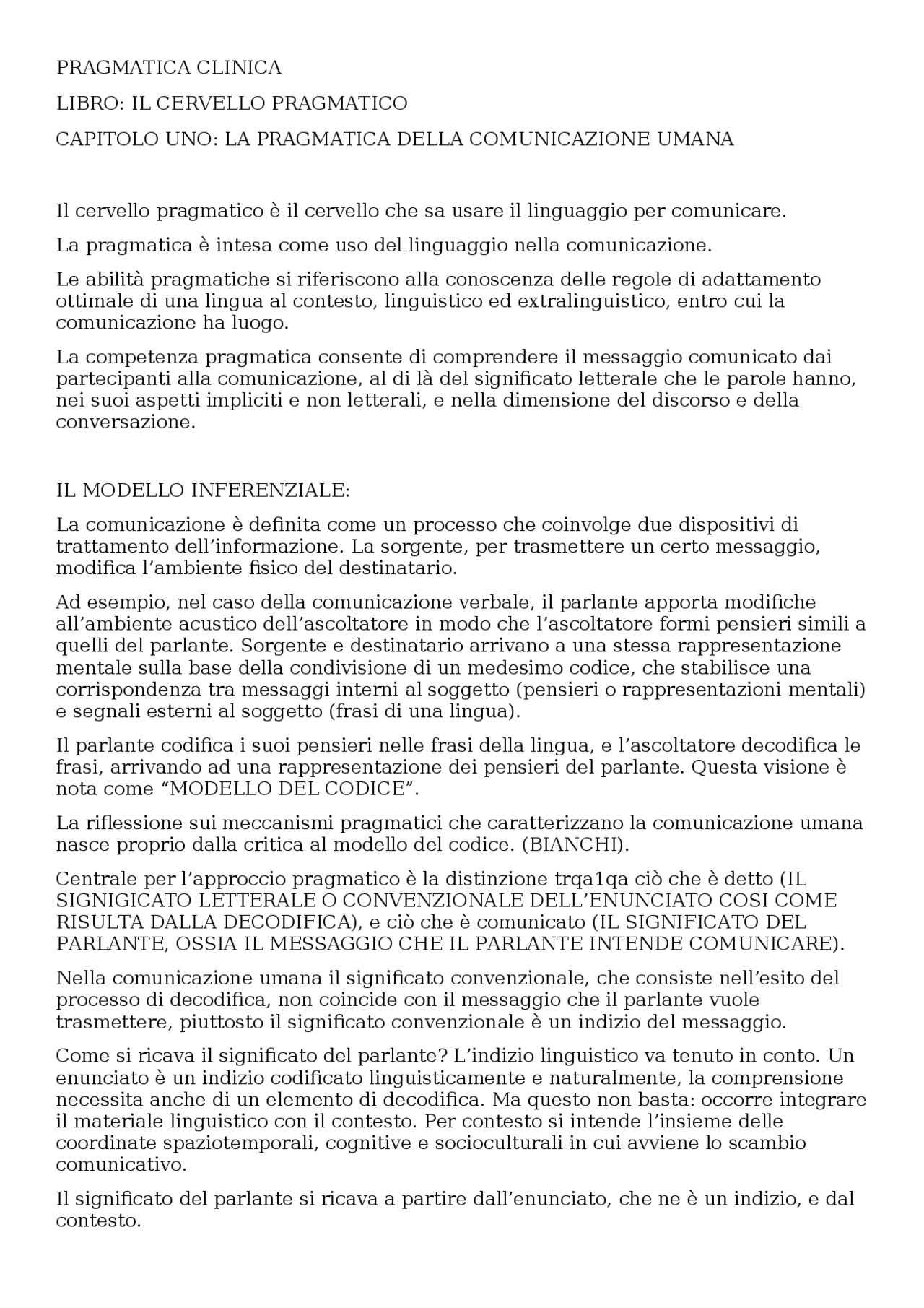 Il Cervello Pragmatico Dispense Di Psicologia Generale Docsity