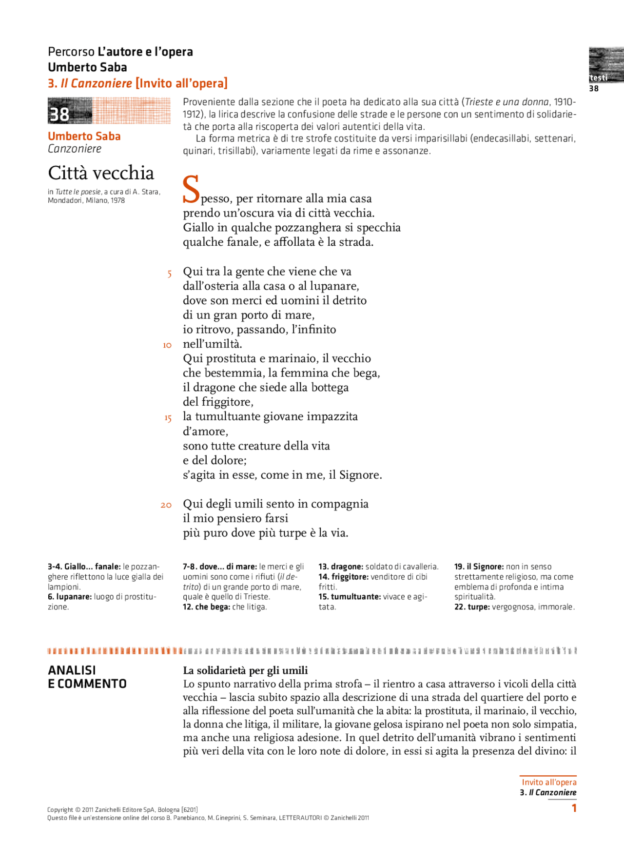 Umberto Saba Città Vecchia Docsity