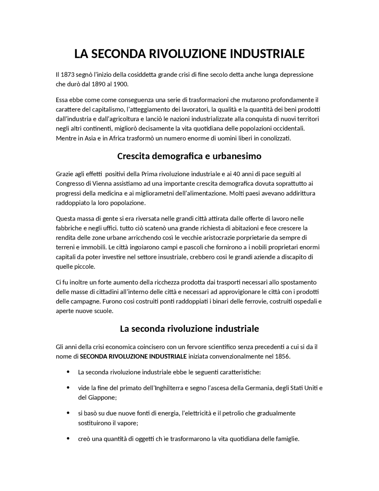 Appunti sulla 2 Rivoluzione Industriale - Docsity