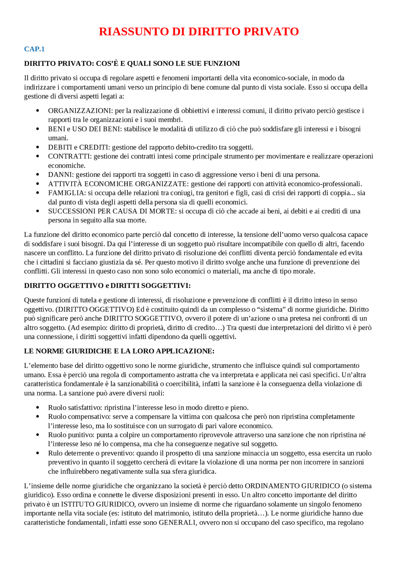 Riassunto Manuale Diritto Privato Vroppo Cap1 2 3 4 5 6 Docsity