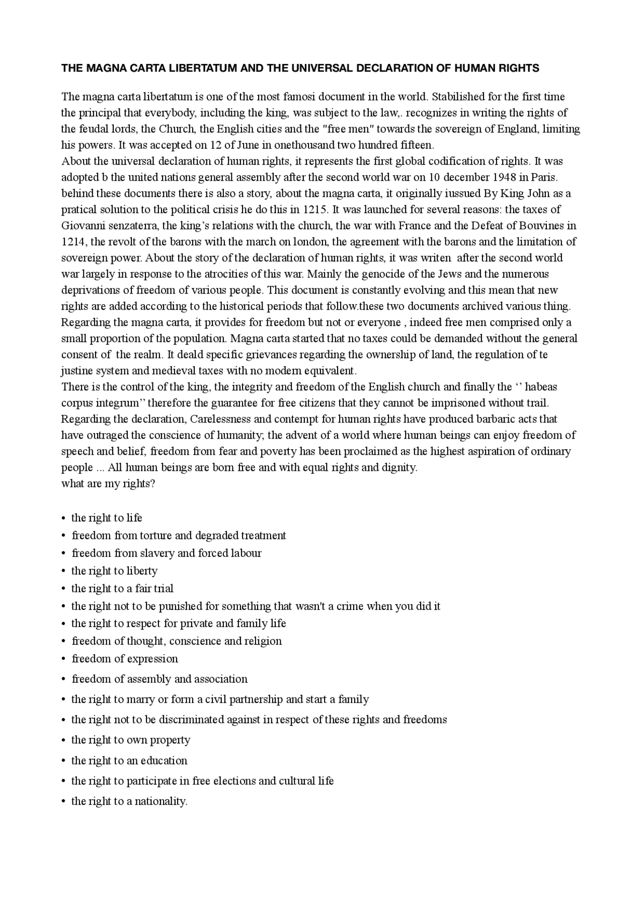 Magna carta and declaration of human rights - Docsity