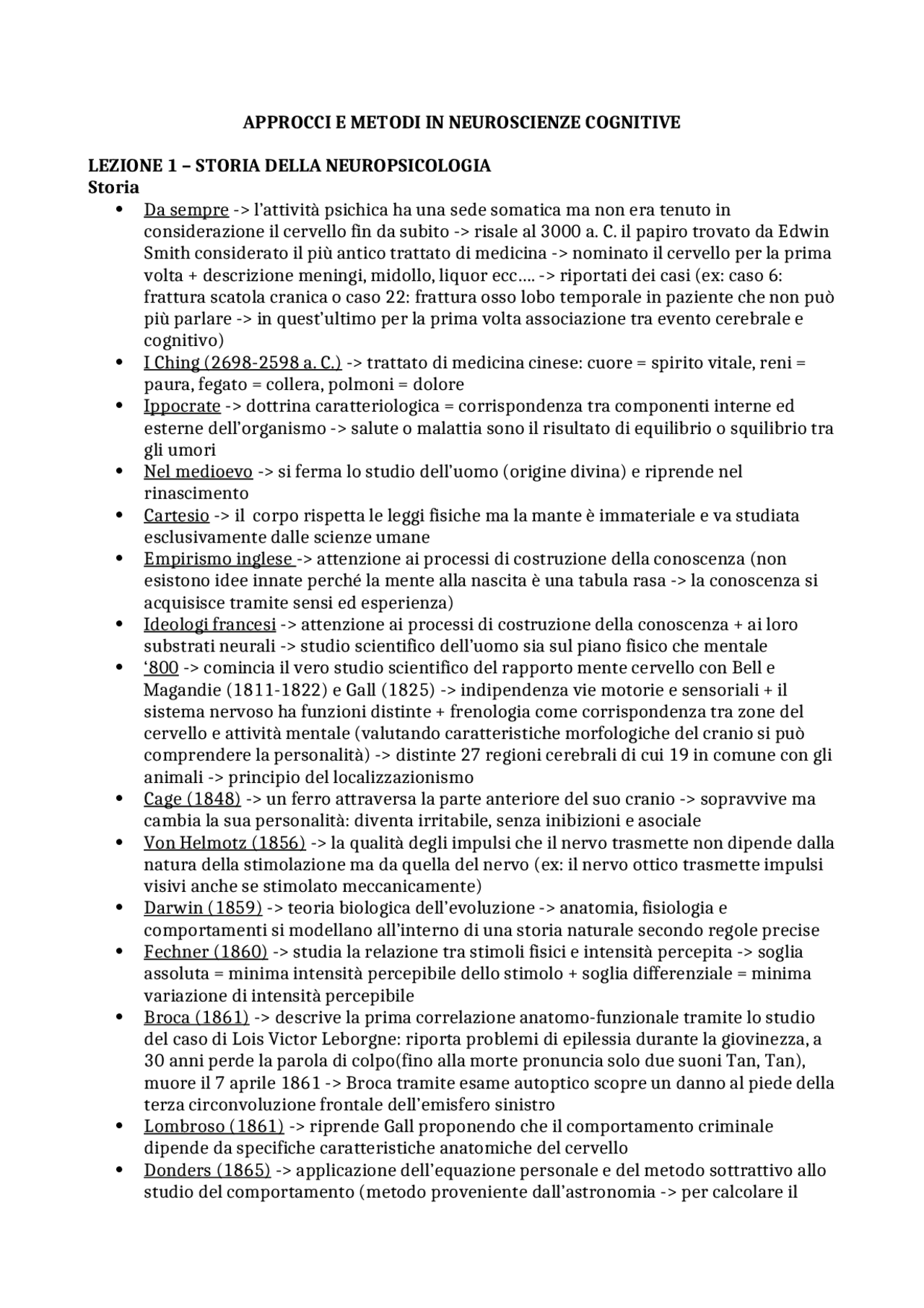 Riassunto Approcci E Metodi In Neuroscienze Cognitive Docsity