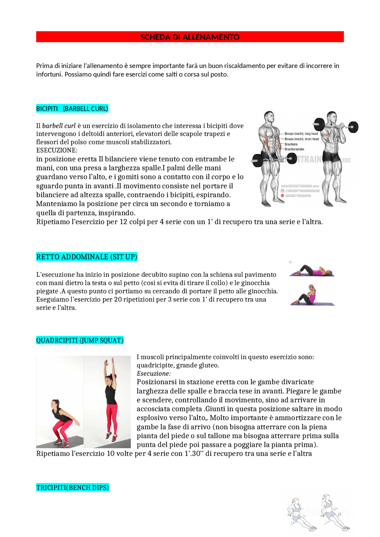 ESEMPIO SCHEDA ALLENAMENTO - Docsity