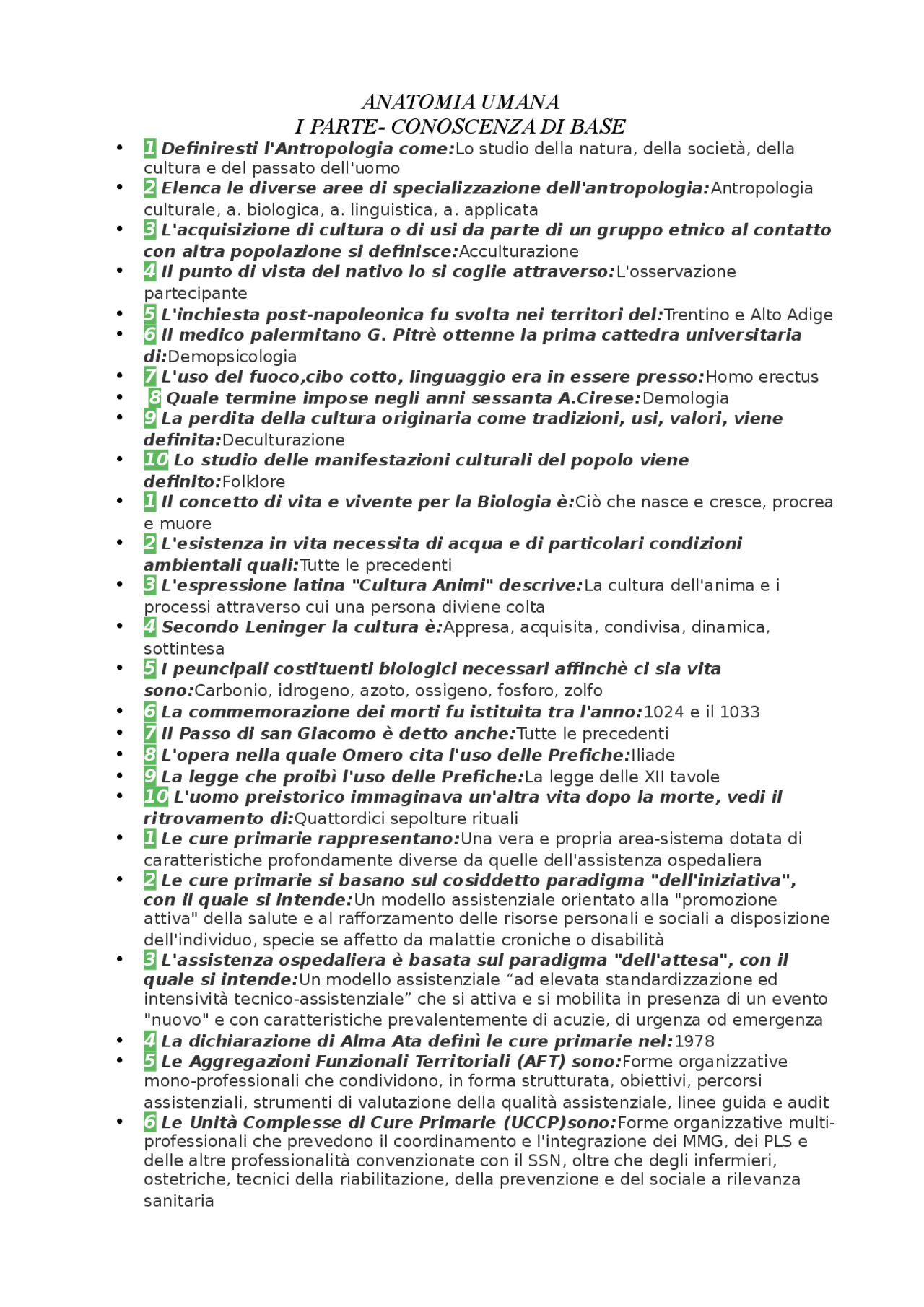 Esame Anatomia Umana Docsity
