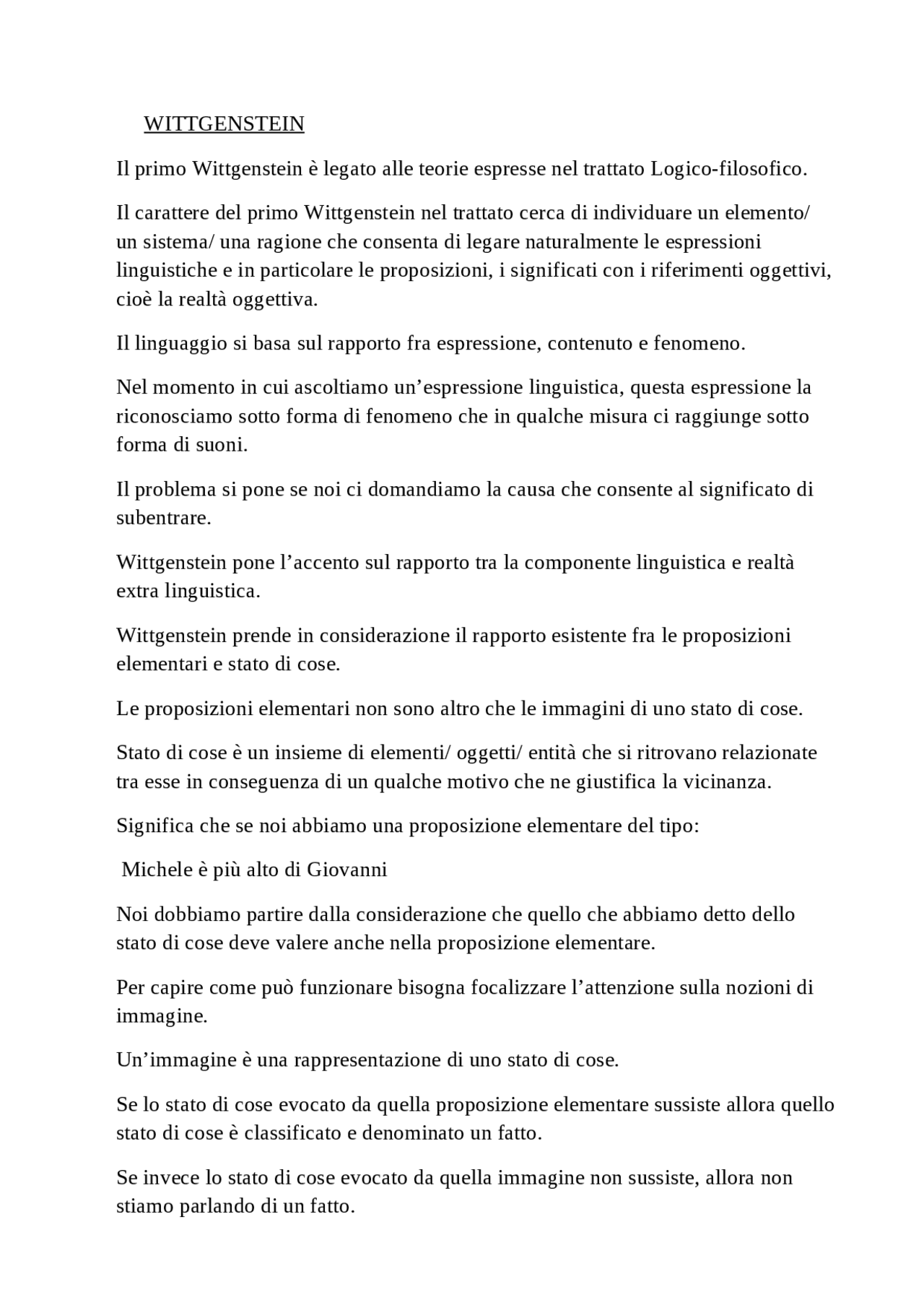 Appunti Su Wittgenstein Filosofia Del Linguaggio Docsity