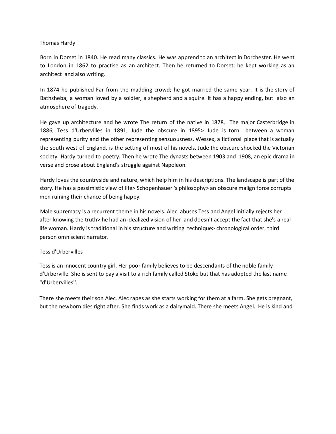 Thomas Hardy: Life, Works and main Themes - Docsity