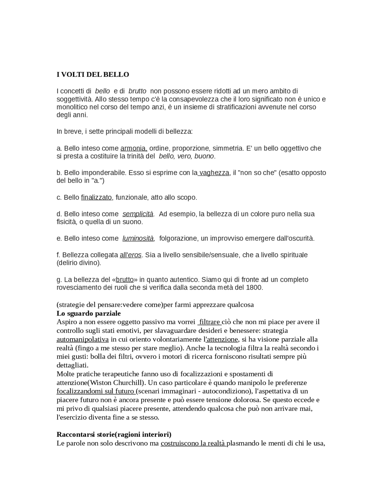 I Volti Del Bello Riassunto Docsity