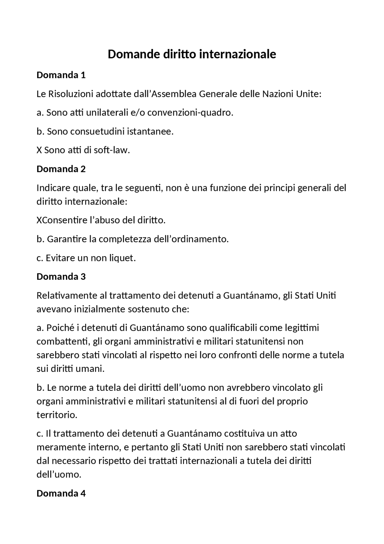 Domande Diritto Internazionale Docsity