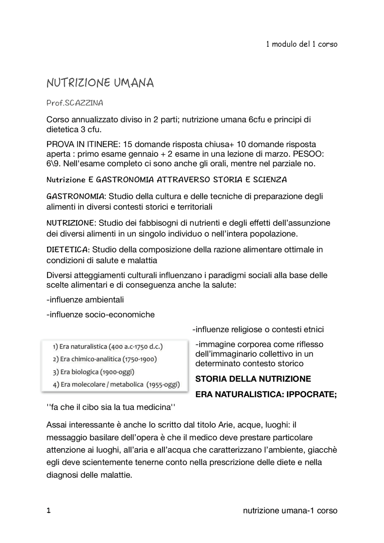 Scienze Della Nutrizione Umana 1 Docsity