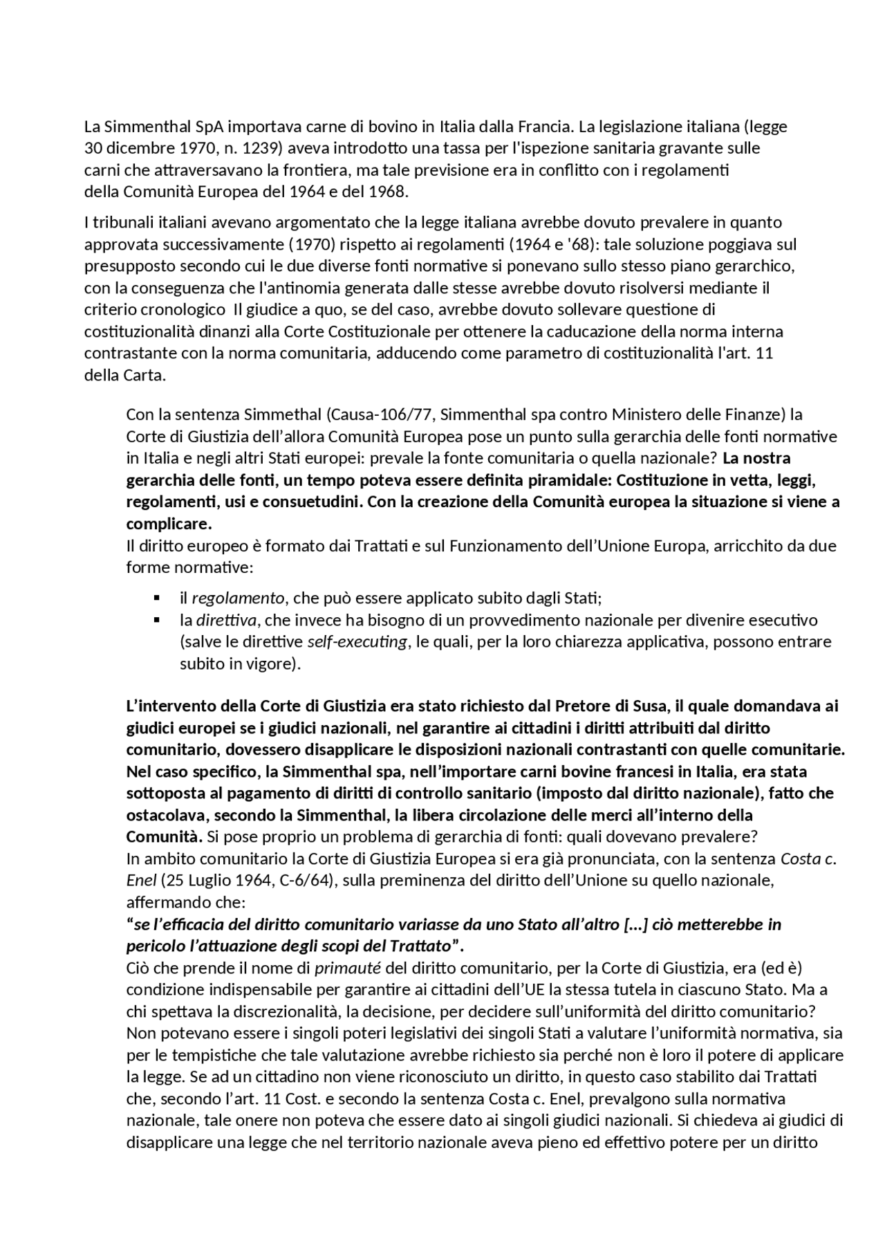 Riassunto Sentenza Simmenthal Docsity