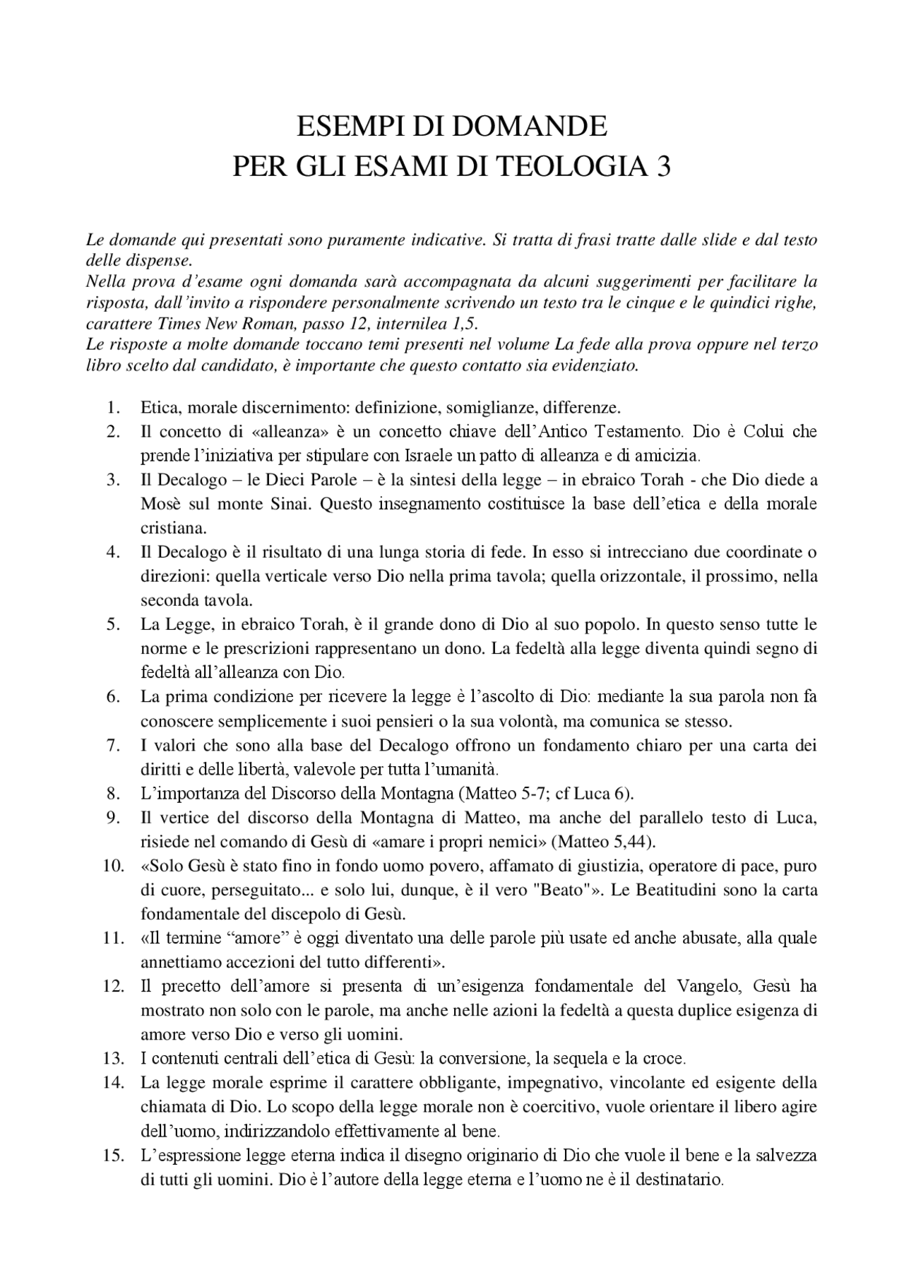 Domande esame Teologia III Prof. Pessani - Docsity