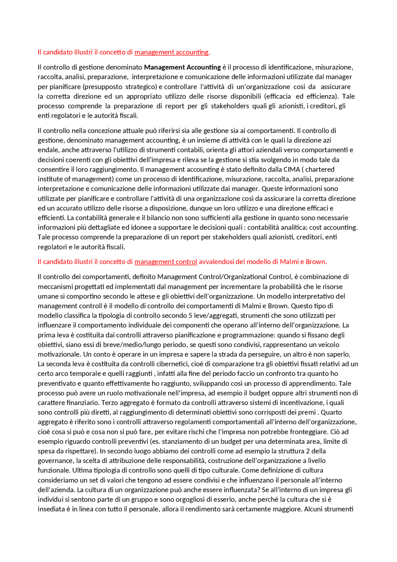 Pec Domande E Risposte Appunti Di Programmazione E Controllo Docsity