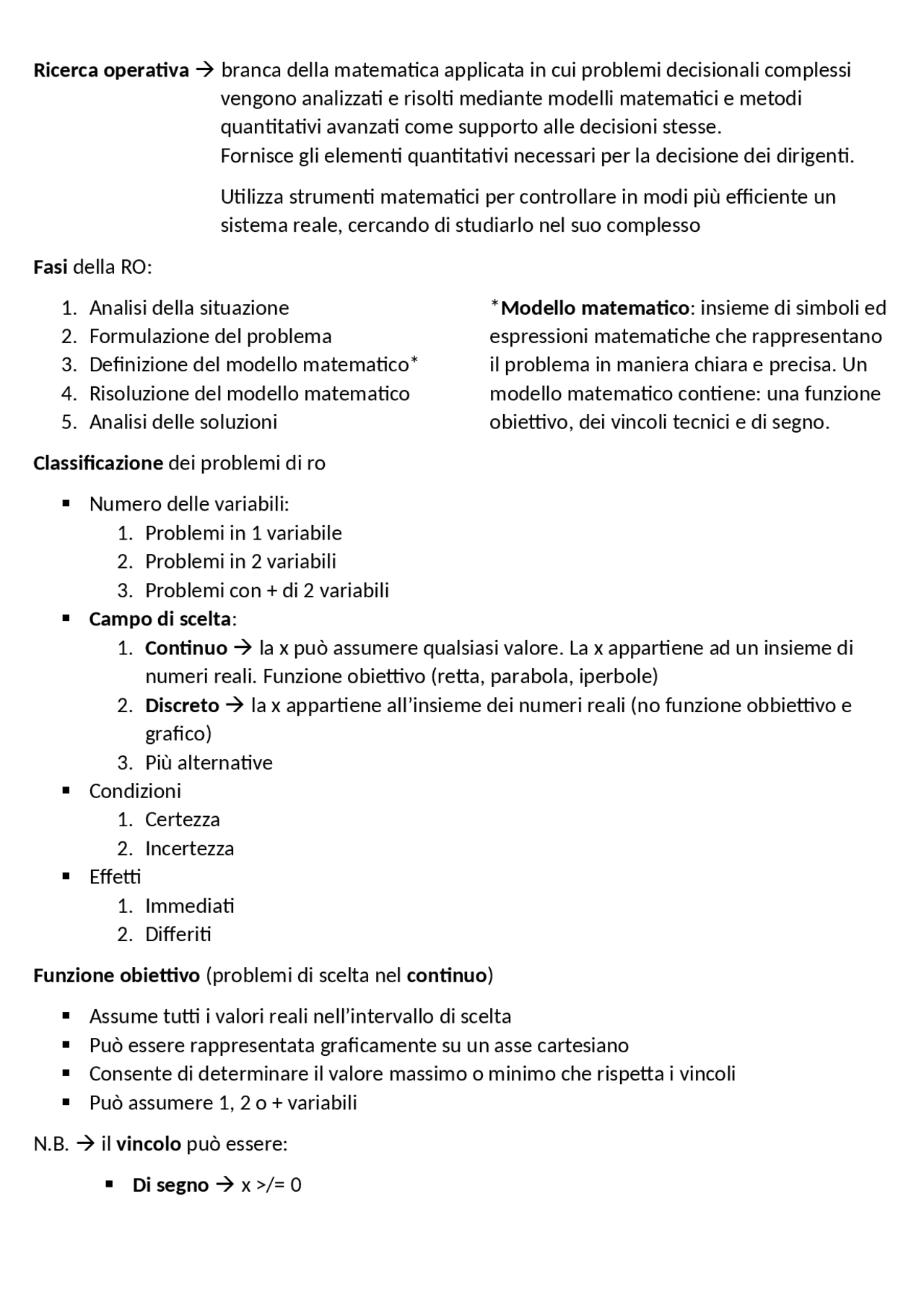 APPUNTI RICERCA OPERATIVA - MATEMATICA PROF. LAURA GIGANTE - Docsity