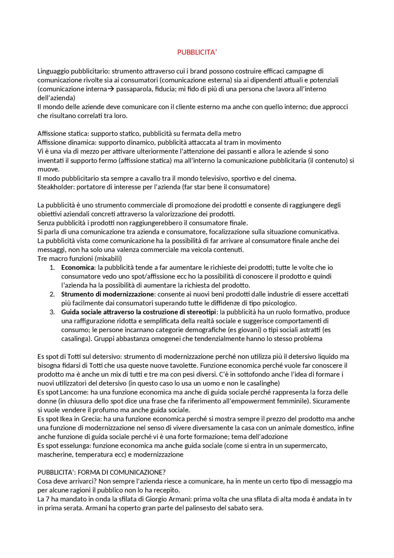 Storia E Linguaggi Della Pubblicità Primo Modulo Docsity