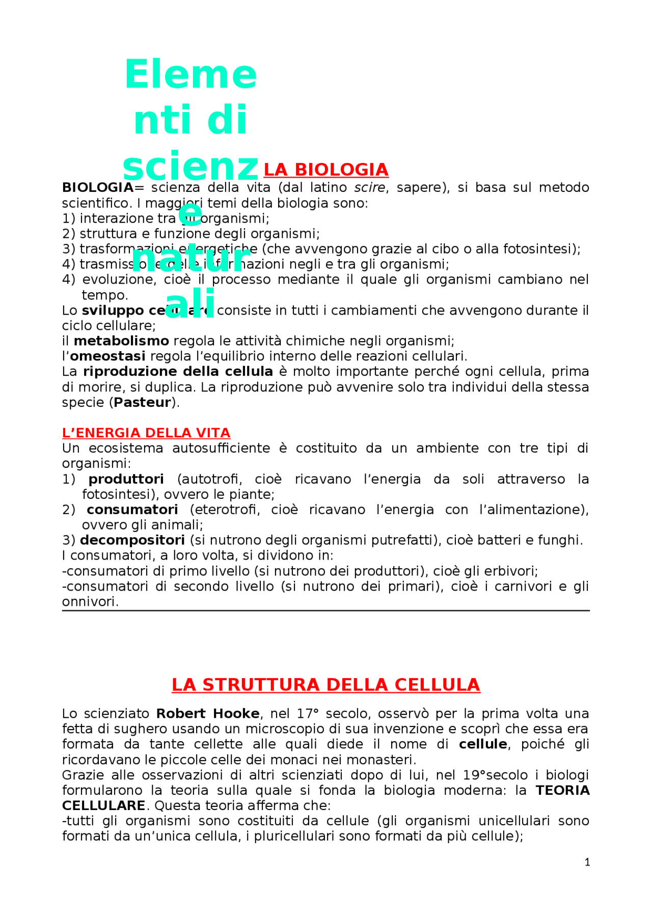 Elementi Di Scienze Naturali Docsity