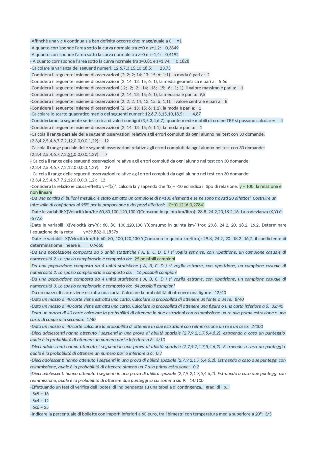 PEGASO RISPOSTE ESAME STATISTICA - Docsity
