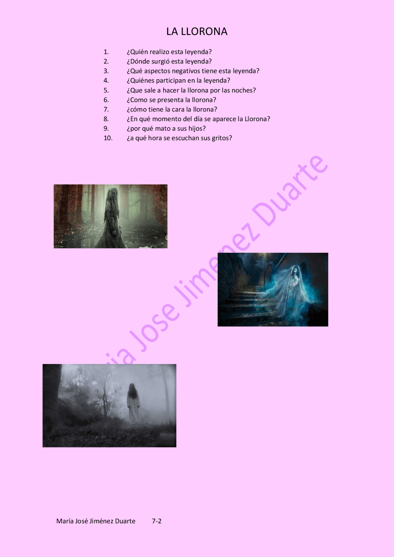 La llorona-cuestionario | Ejercicios de Lengua y Literatura | Docsity