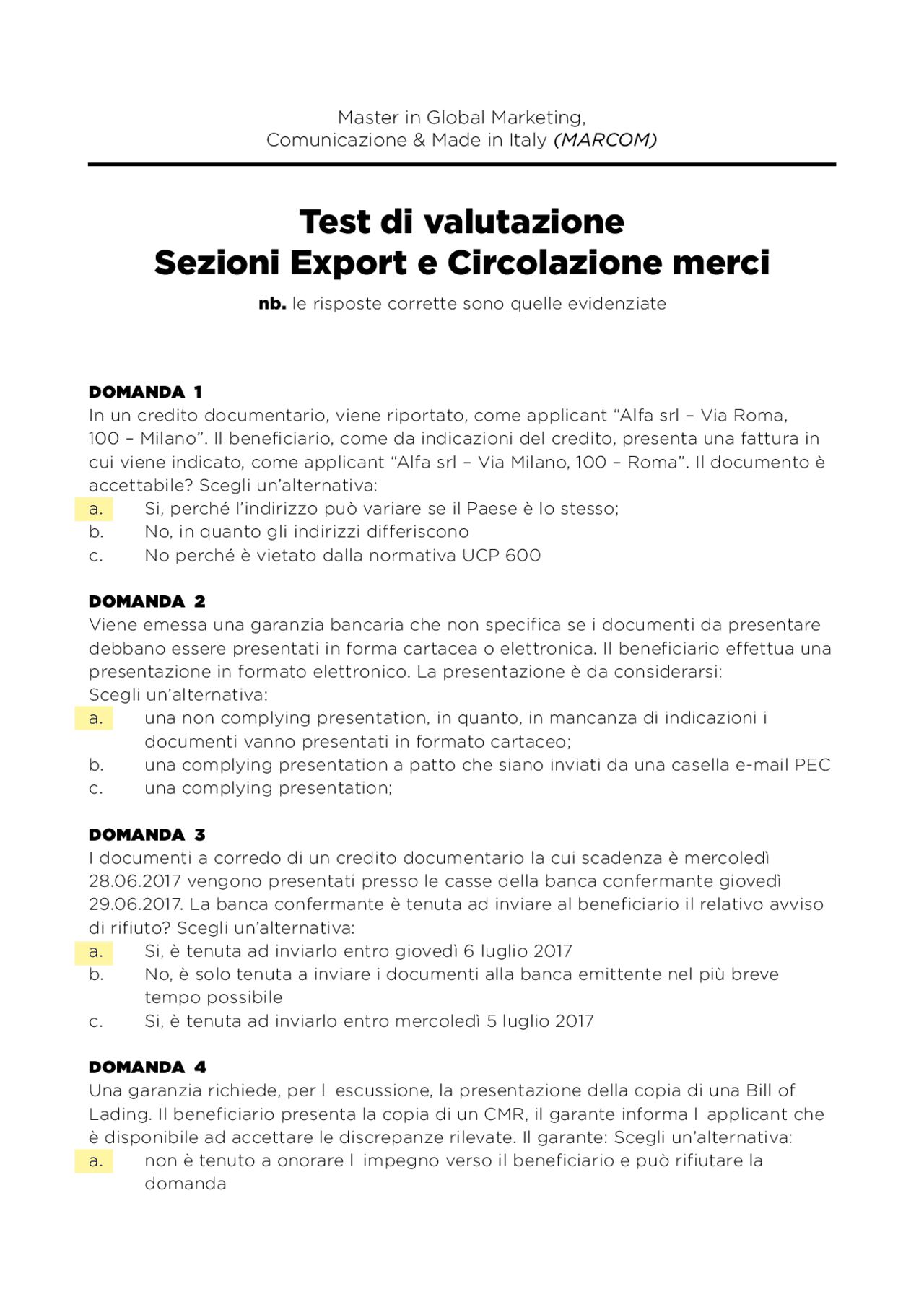 Domande E Risposte Modulo 1 E 2 Sezioni Export E Circolazione Merci