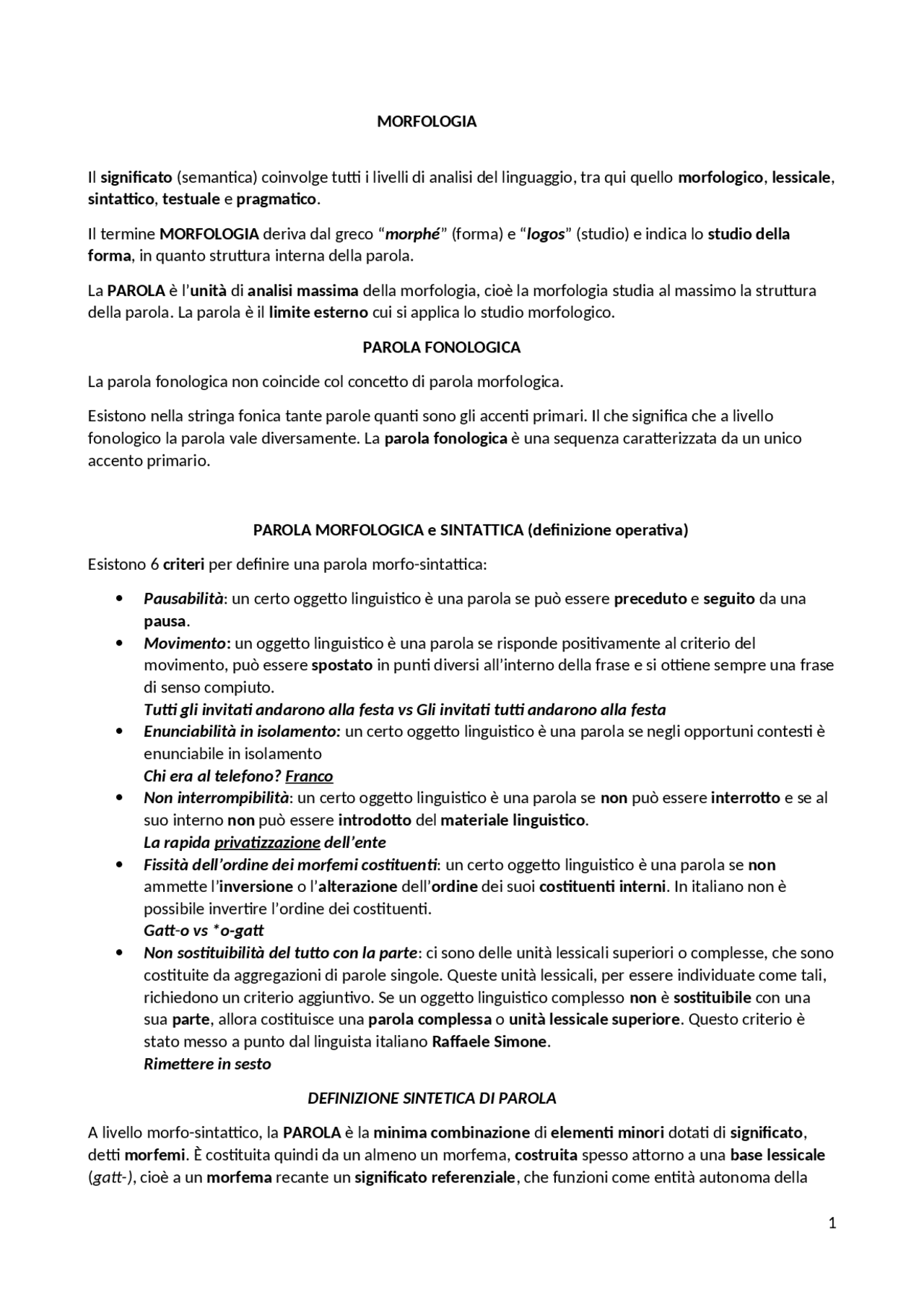 Morfologia, semantica e sintassi - Linguistica Generale - Docsity