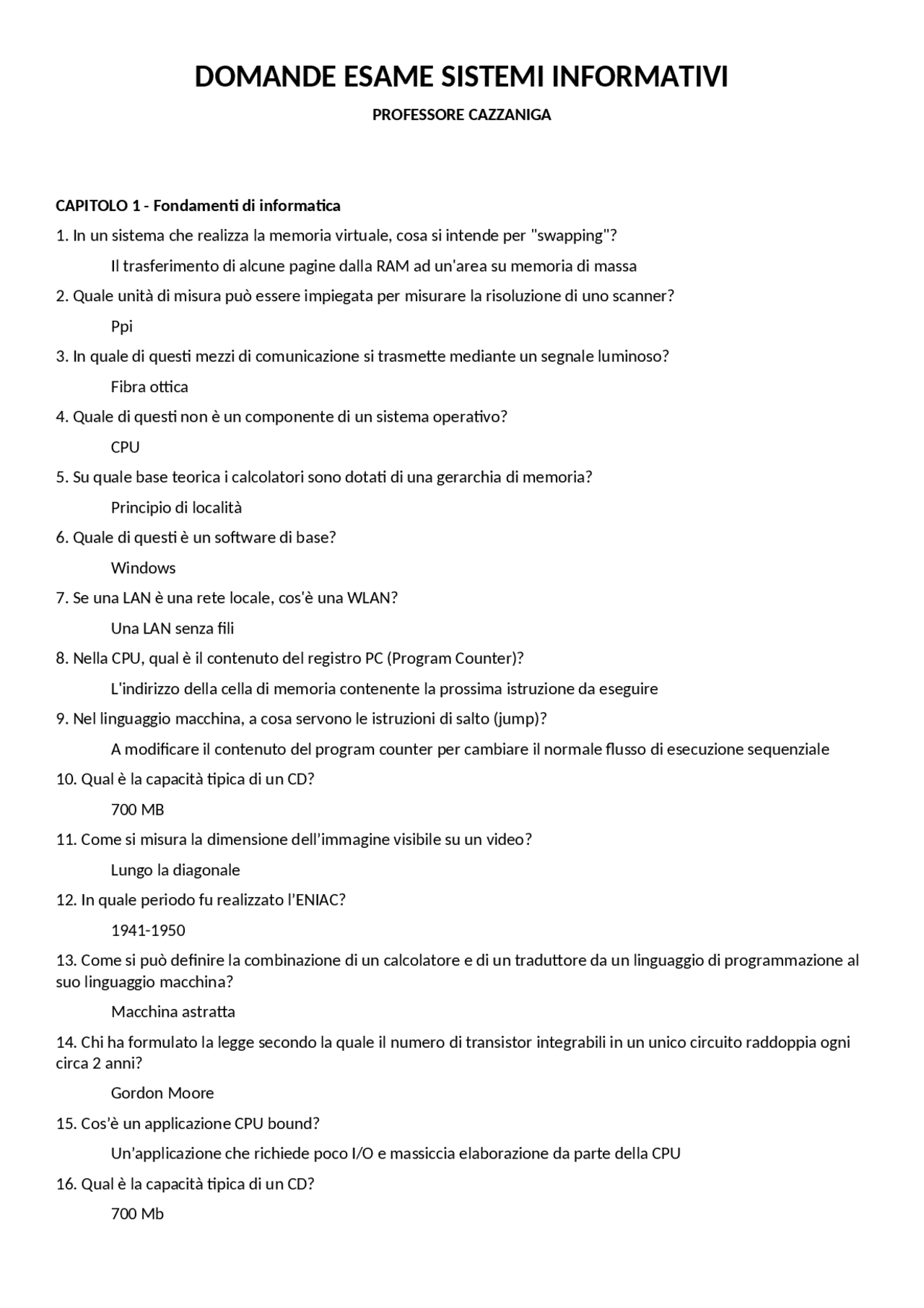 Domande Esame Sistemi Informativi Appunti Di Sistemi Informativi