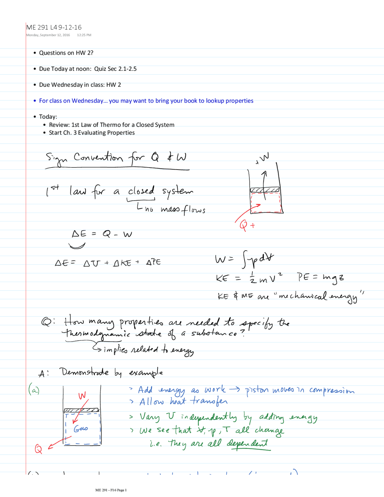 Thermodynamics I Lecture 4 The State Postulate | Lecture notes ...