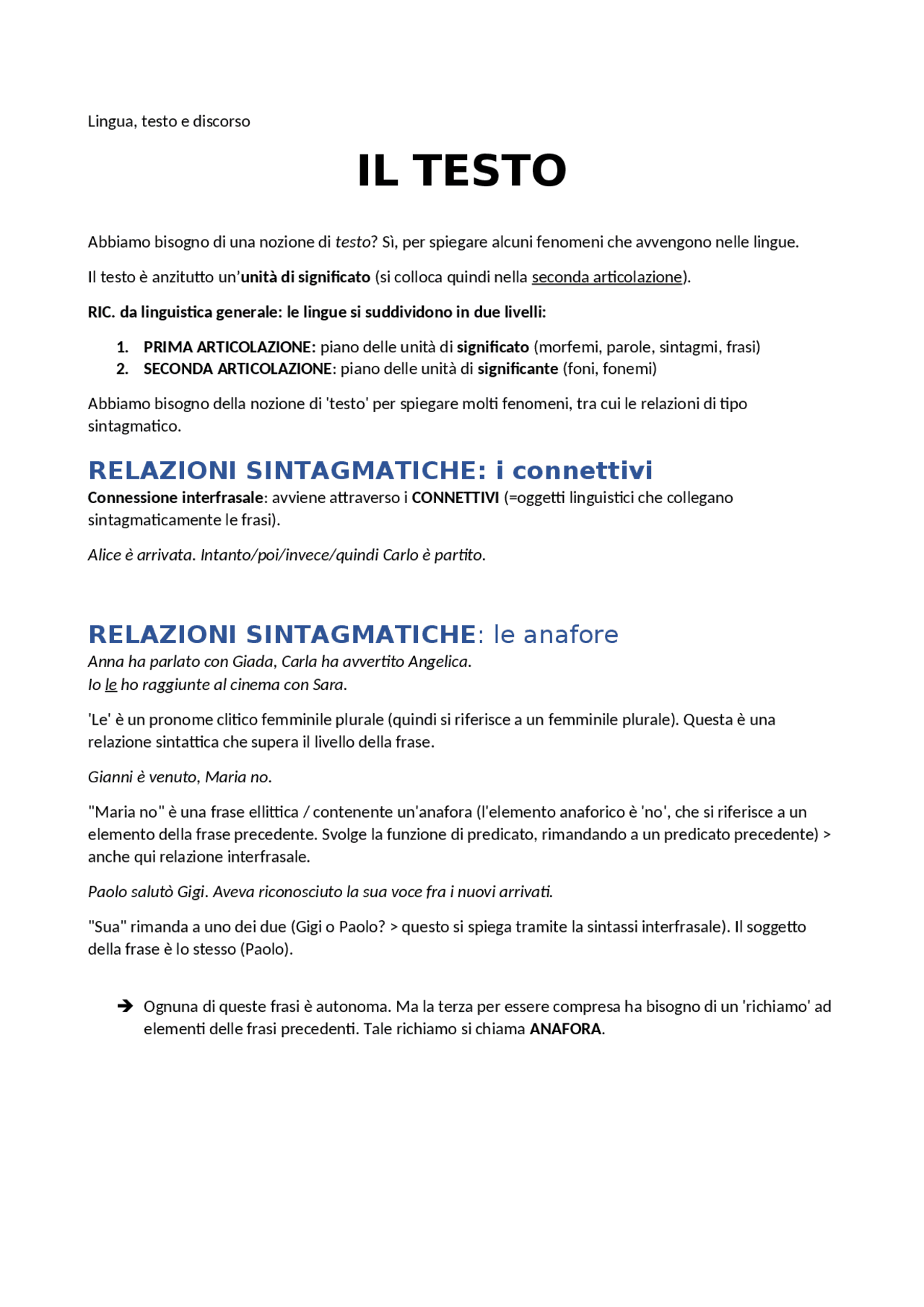 Lingua Testo E Discorso Docsity