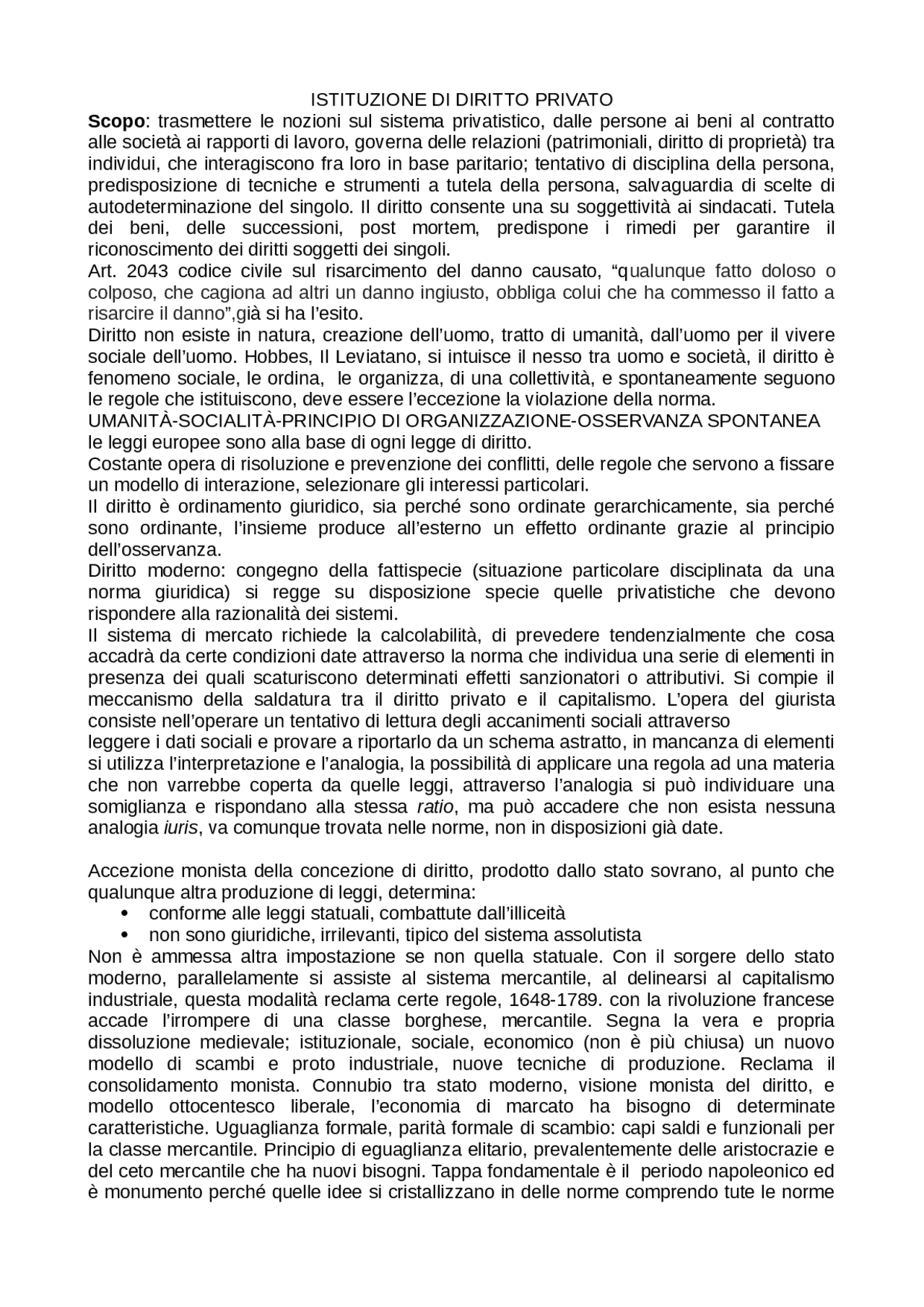 Appunti diritto privato | Appunti di Istituzioni di Diritto Privato | Docsity