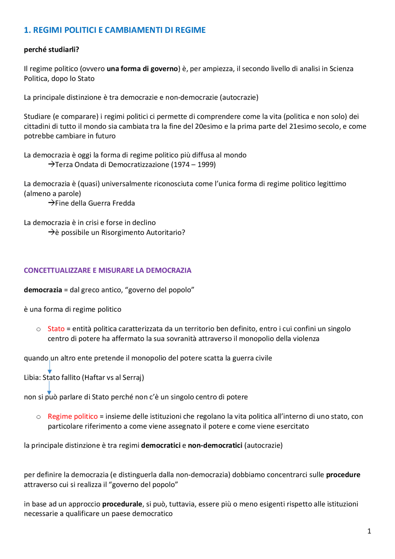 Regimi politici e cambiamenti di regime - Docsity