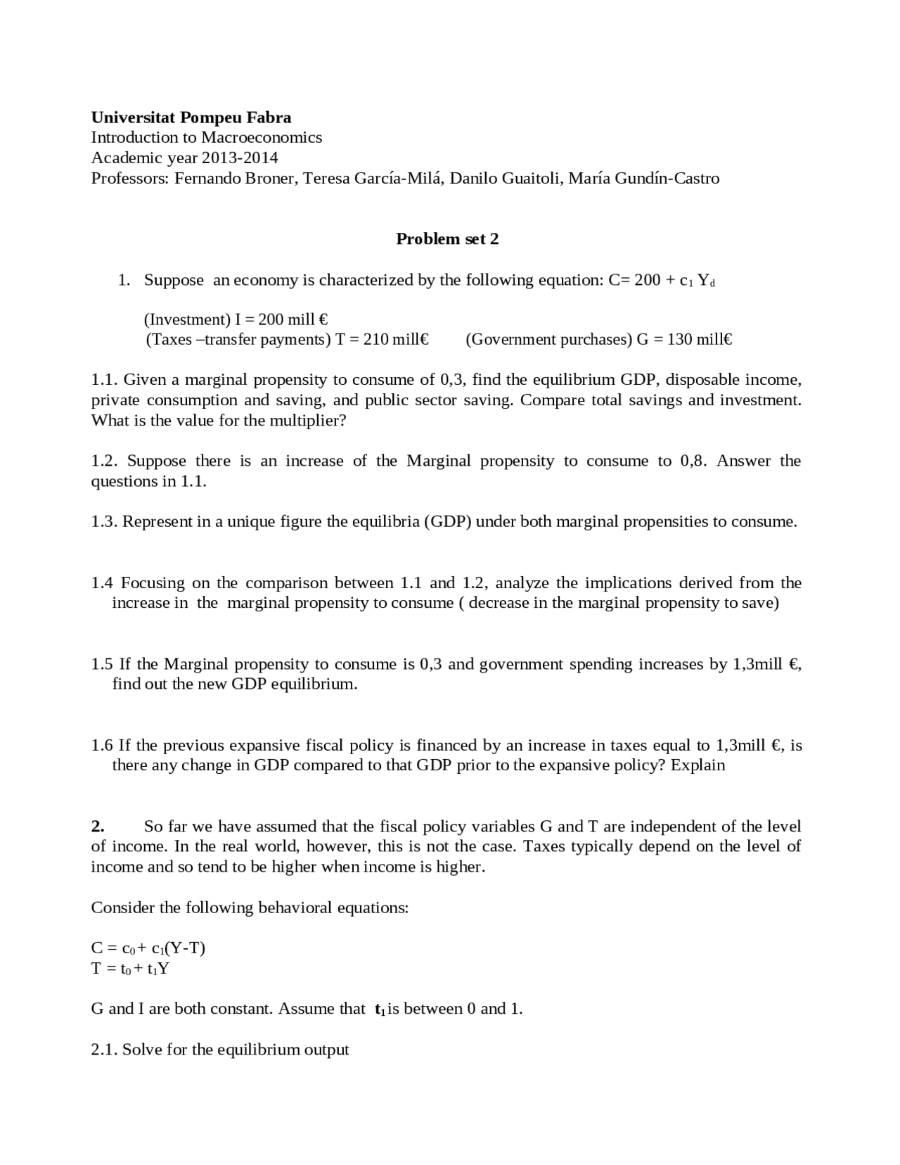Problem Set 2 Intro Macro Docsity