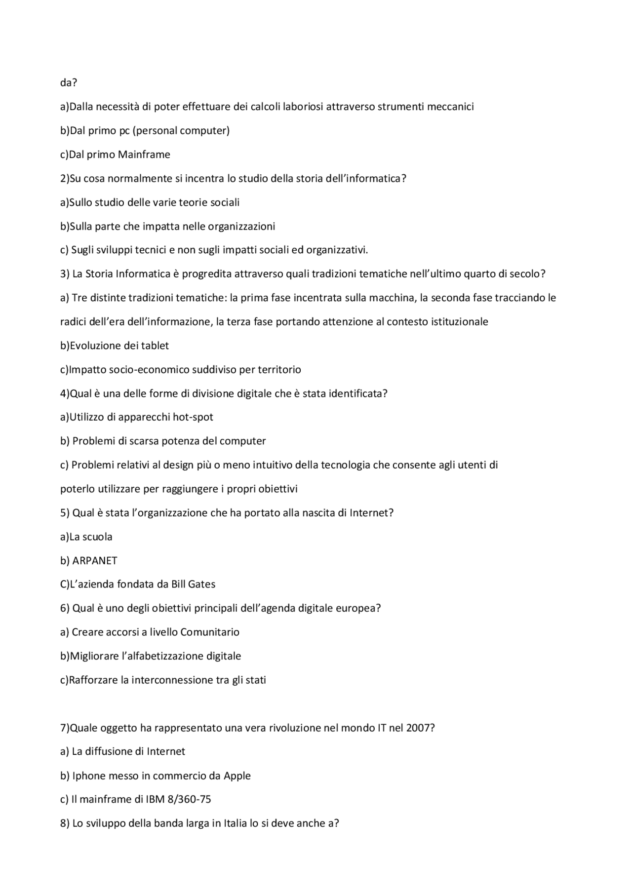 Test Di Verifica Di Informatica Docsity