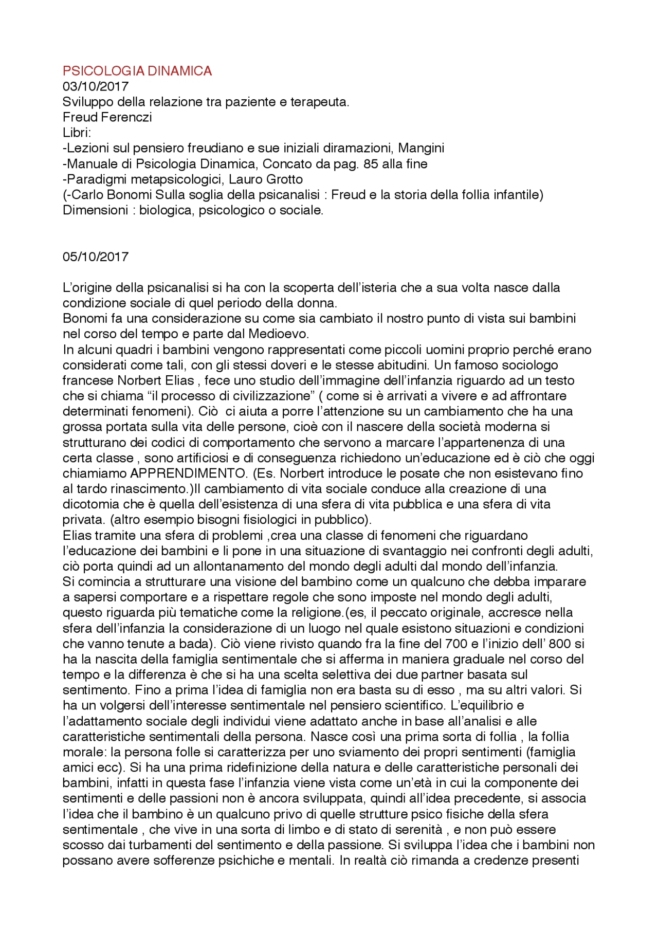 Psicologia Dinamica Docsity