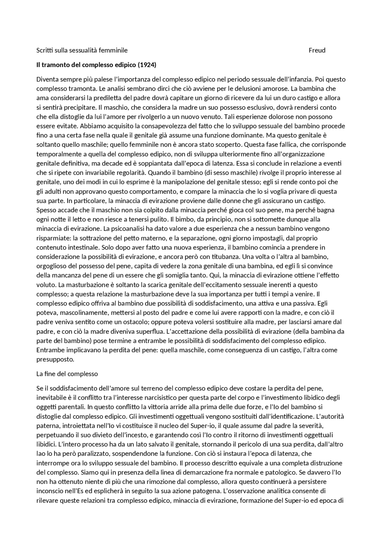 Scritti Sulla Sessualità Femminile Docsity