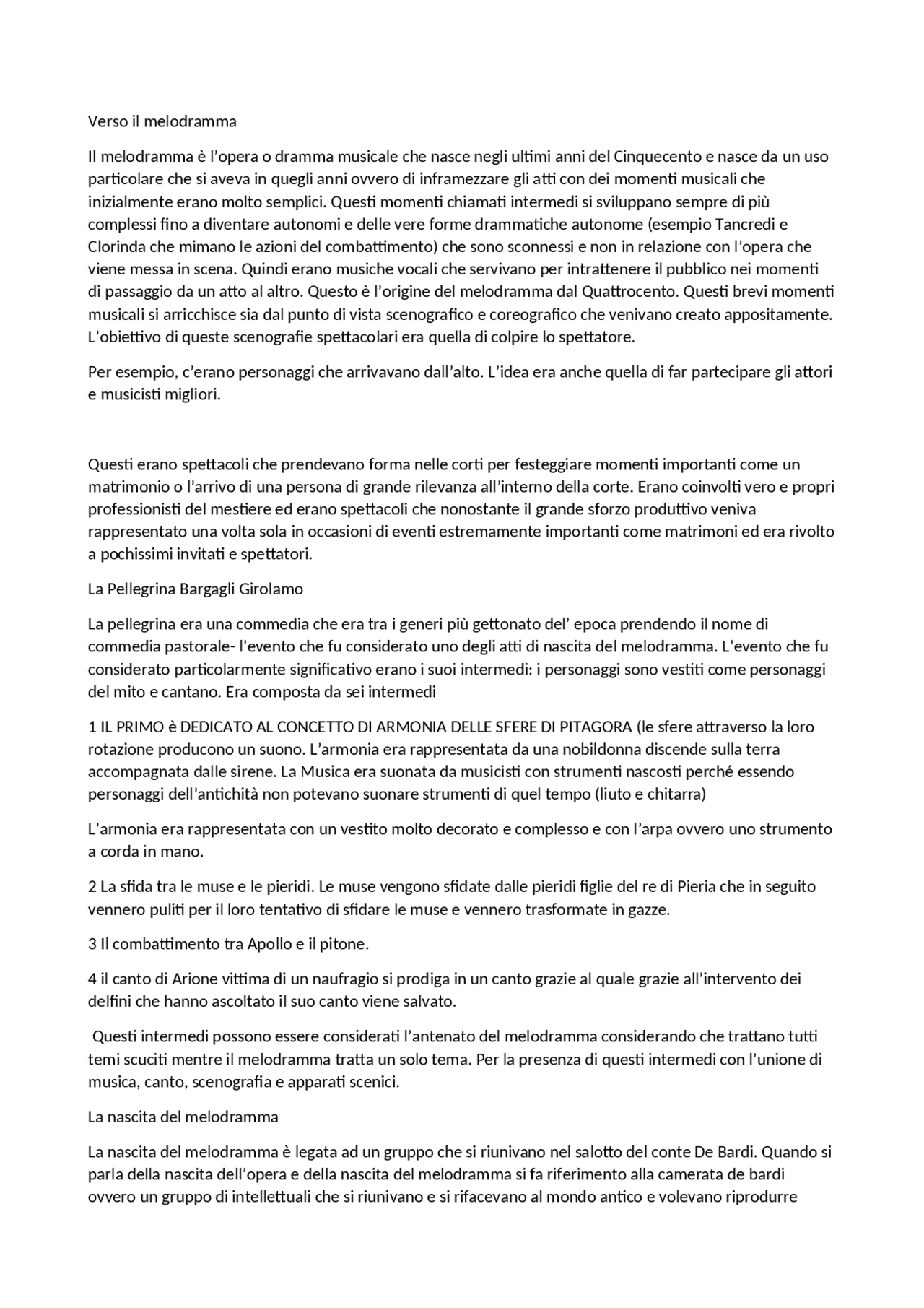 Il melodramma e le sue origini - Docsity