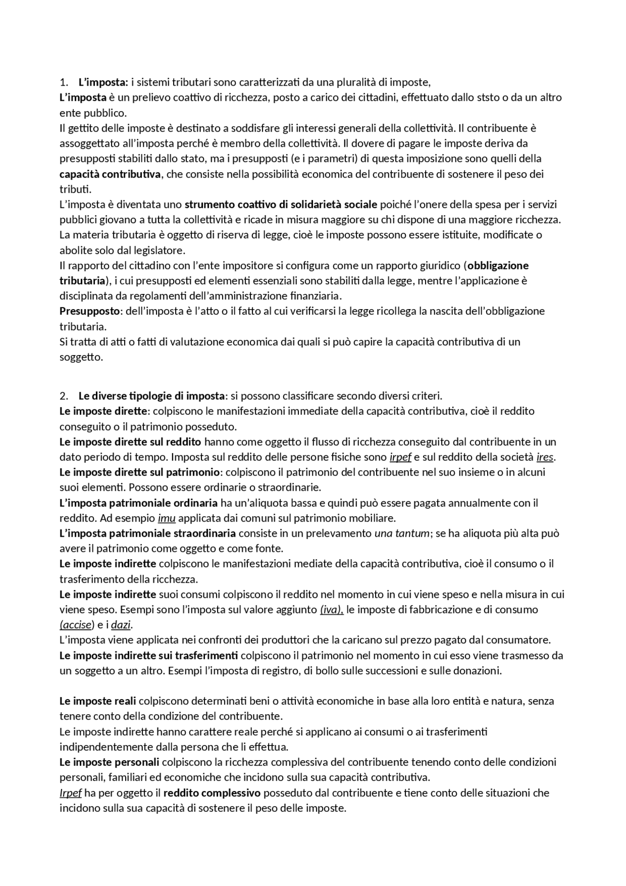 Le imposte - economia politica - Docsity